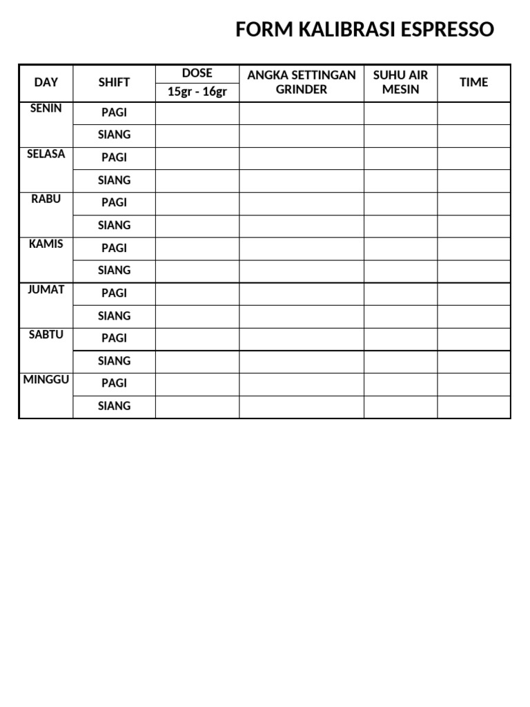Form Kalibrasi Espresso | PDF