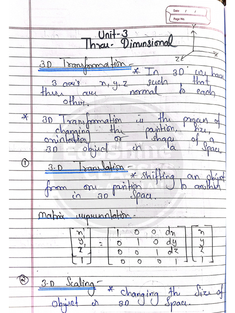 Computer Graphics Unit 3 One Shot Notes by Rrsimt | PDF