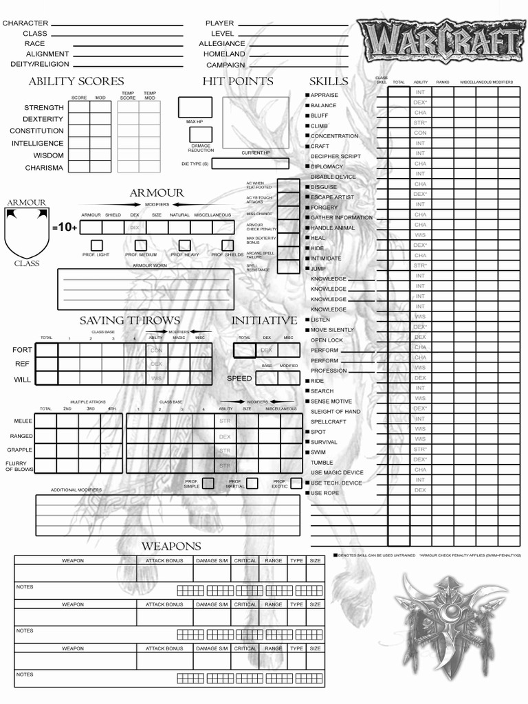 WoW - Character Sheet - Night Elf | PDF