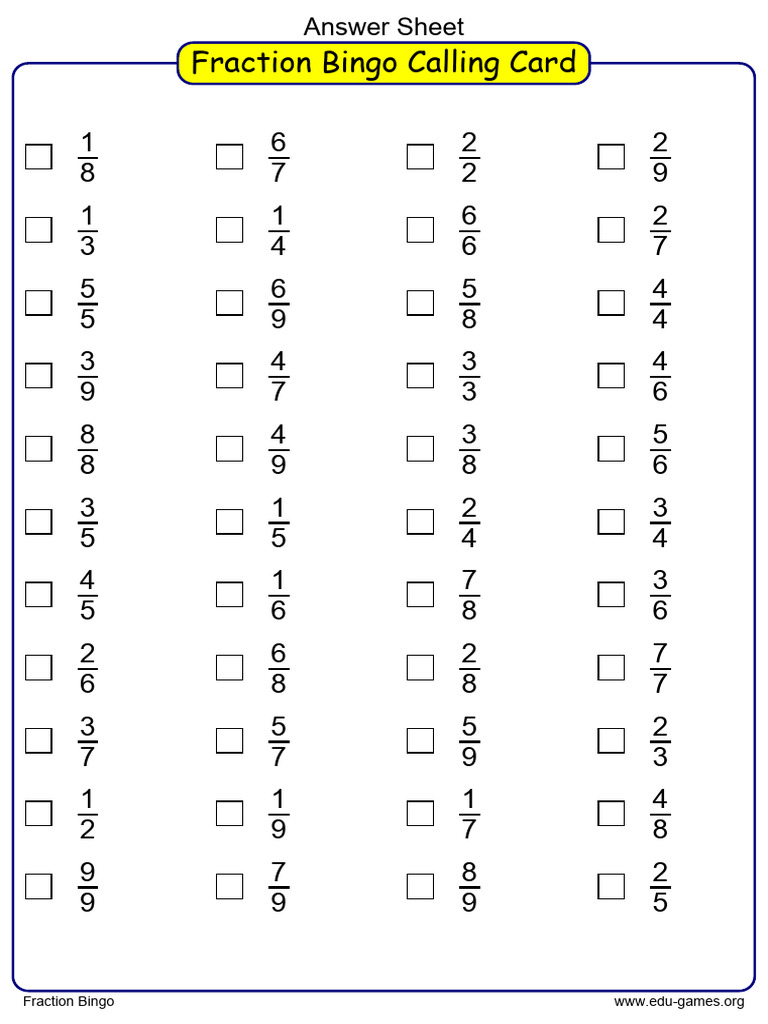 Fraction Bingo | PDF