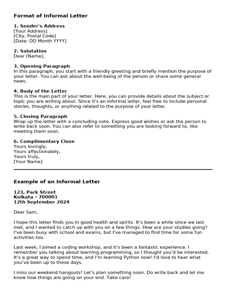 Informal Letter Writing | PDF