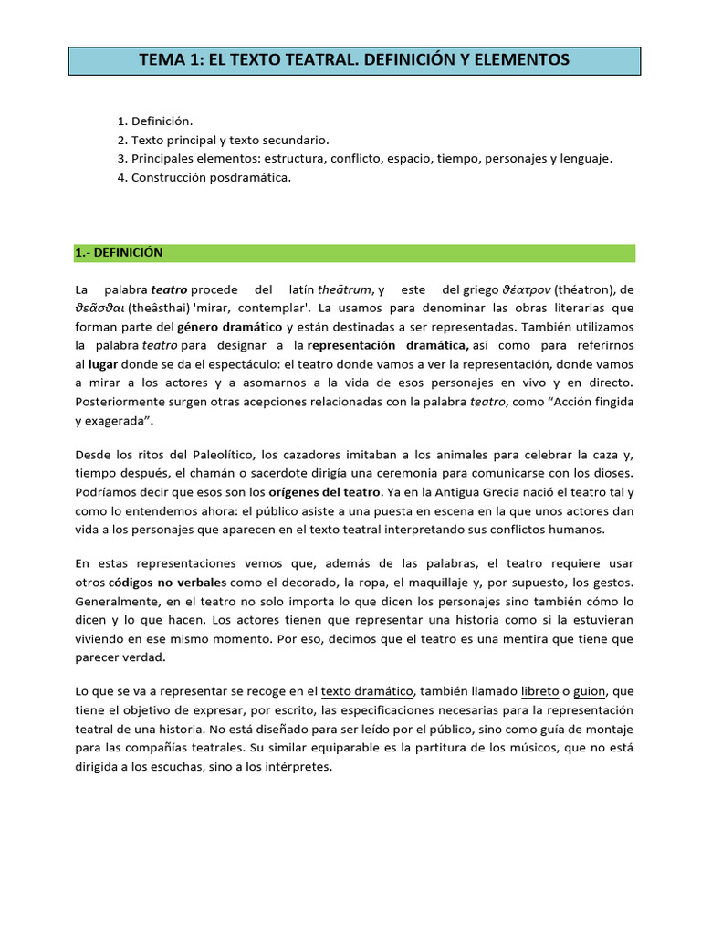 Tema 1 (24-25) | PDF | Teatro | Monólogo