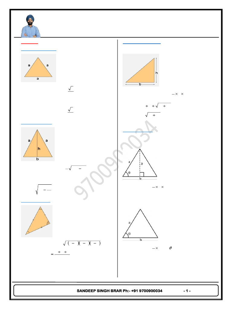 Geometry Formulae for Shapes and Solids | PDF | Area | Triangle