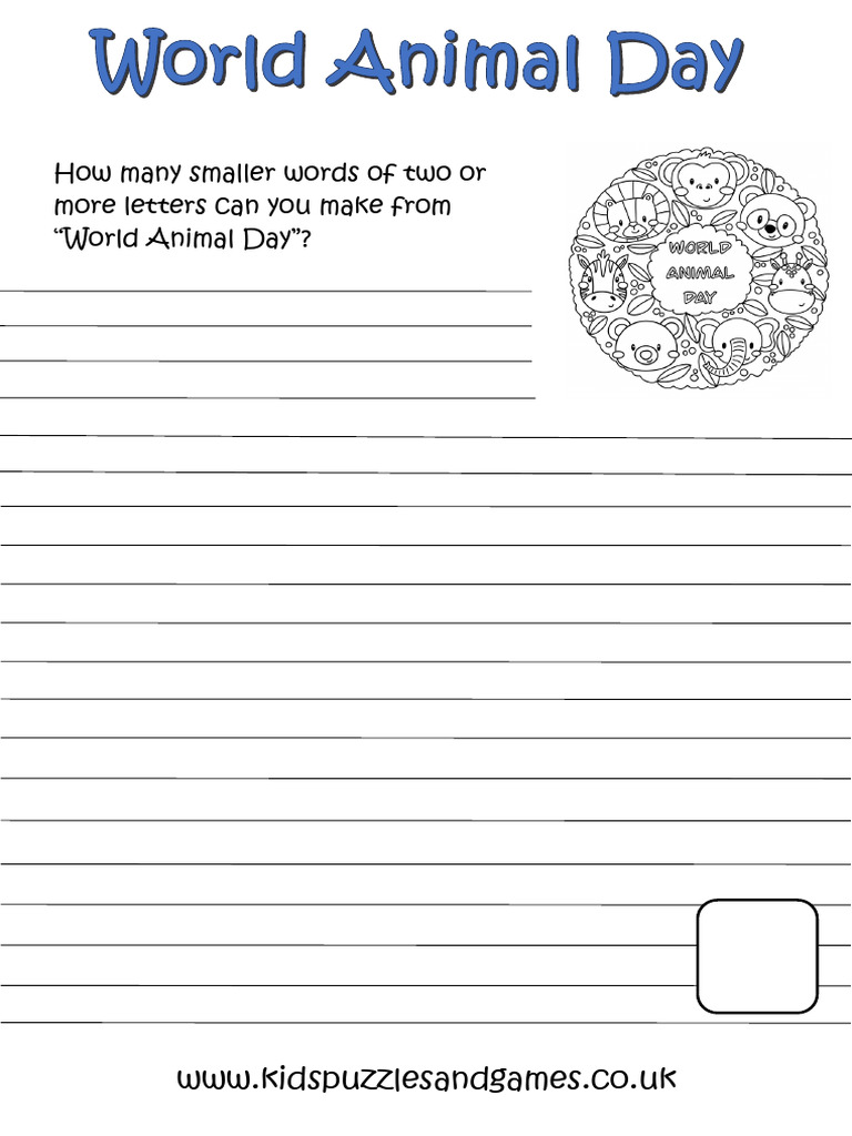World Animal Day How Many Words Puzzle | PDF