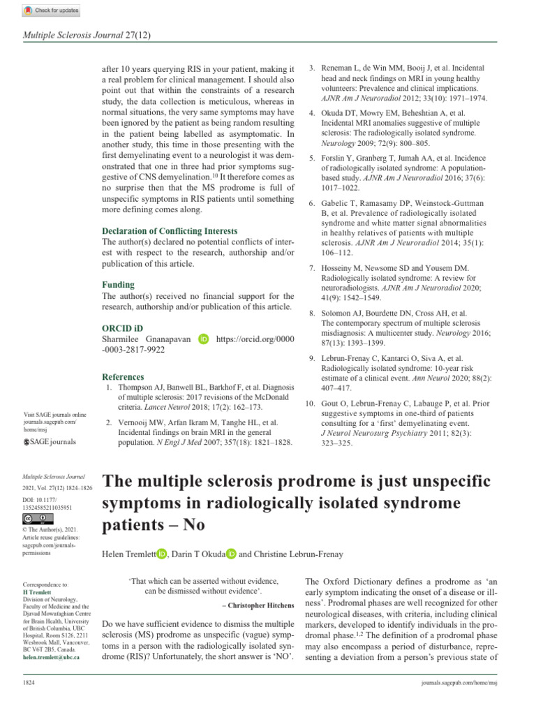 MS Prodrome in Radiologically Isolated Syndrome | PDF | Multiple ...