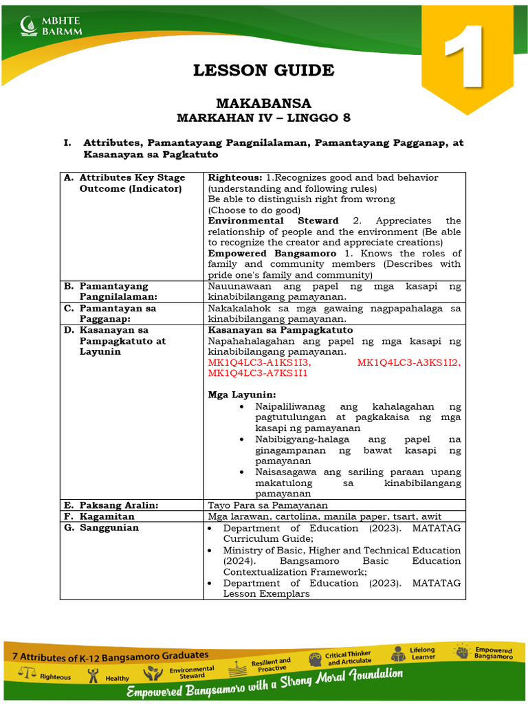 Lesson Guide: Makabansa | PDF