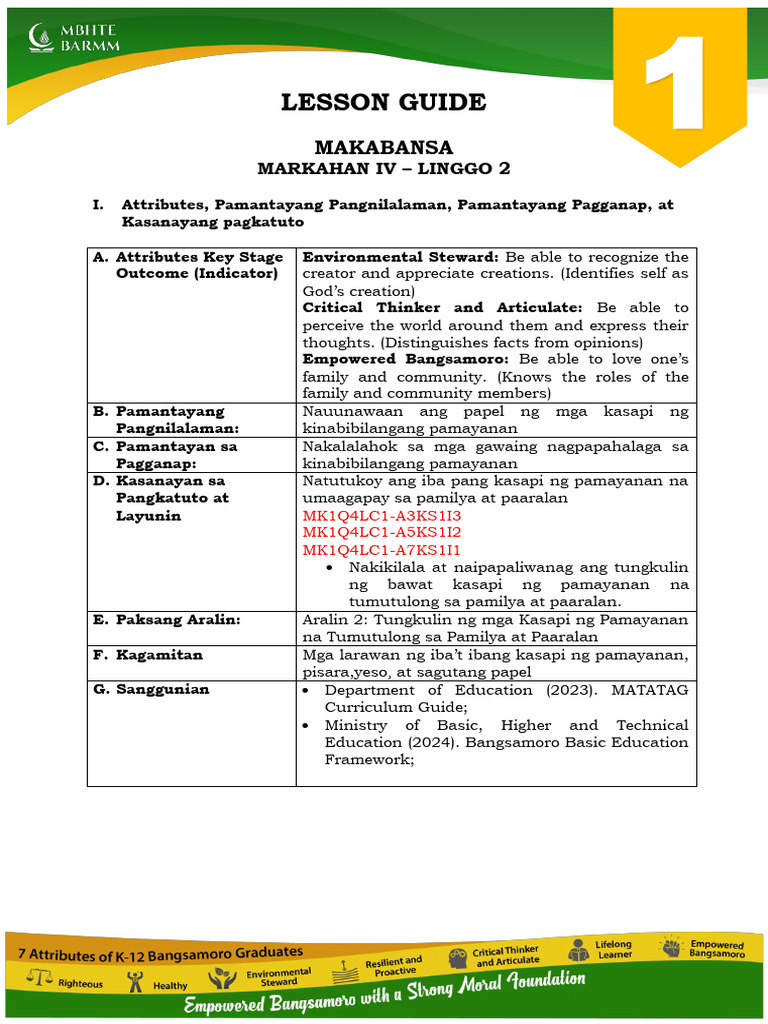 Lesson Guide: Makabansa | PDF