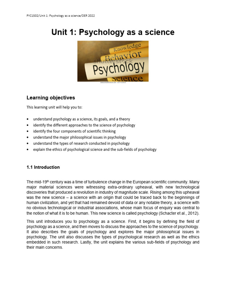 Unit 1 - 8 Psychology As A Science | PDF | Psychology | Cognitive Science