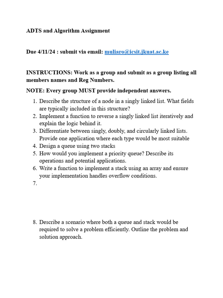 ADTS and Algorithm Assignment 28.10.24 | PDF