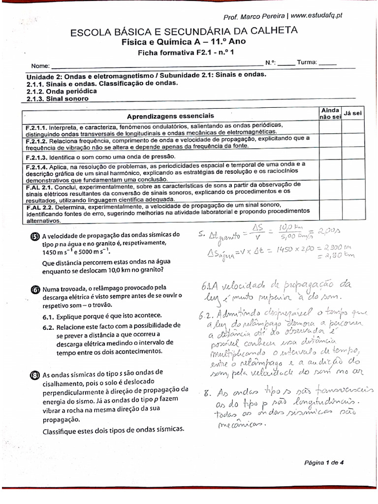 11FQA Ficha Formativa F2.1 N.º 1 Solucao | PDF
