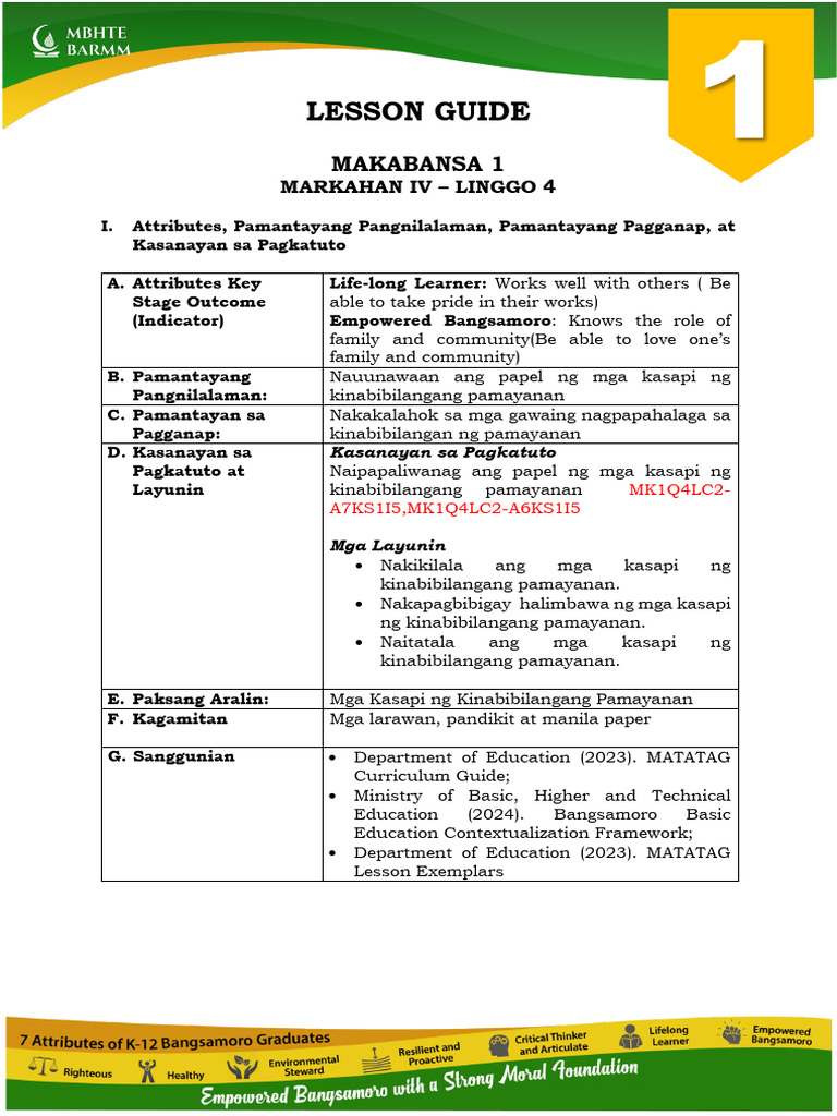 Lesson Guide: Makabansa 1 | PDF