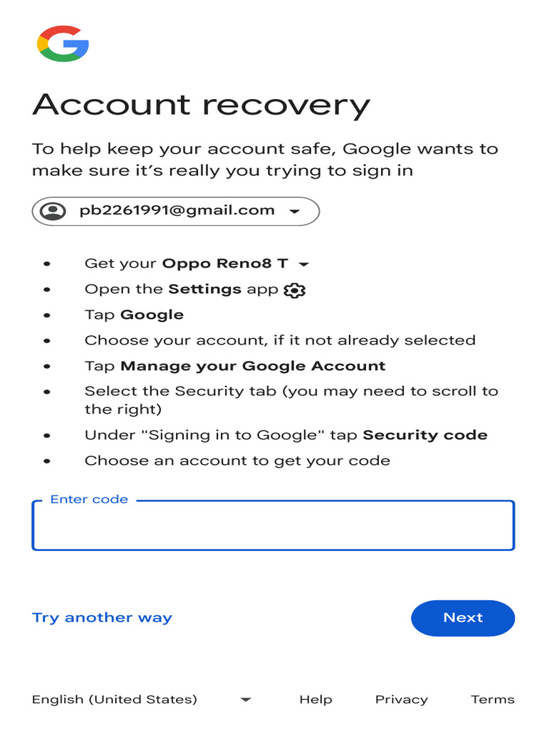 Google Account Recovery Guide | PDF