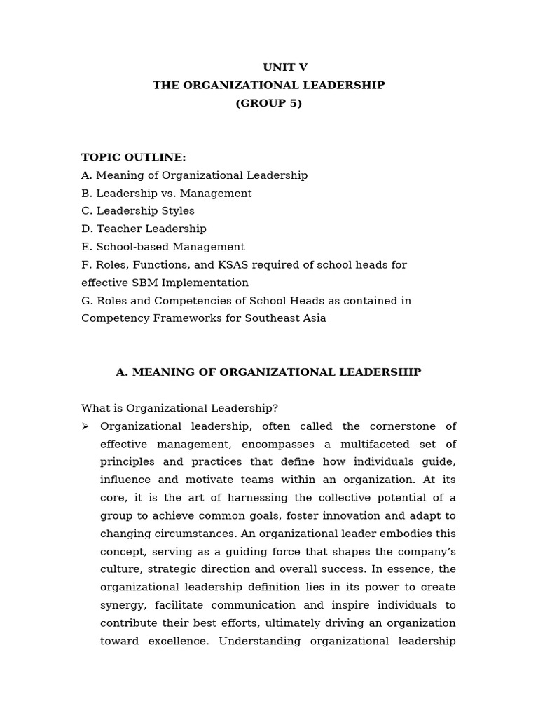 GROUP 5 Organizational Leadership Handouts | PDF | Leadership ...