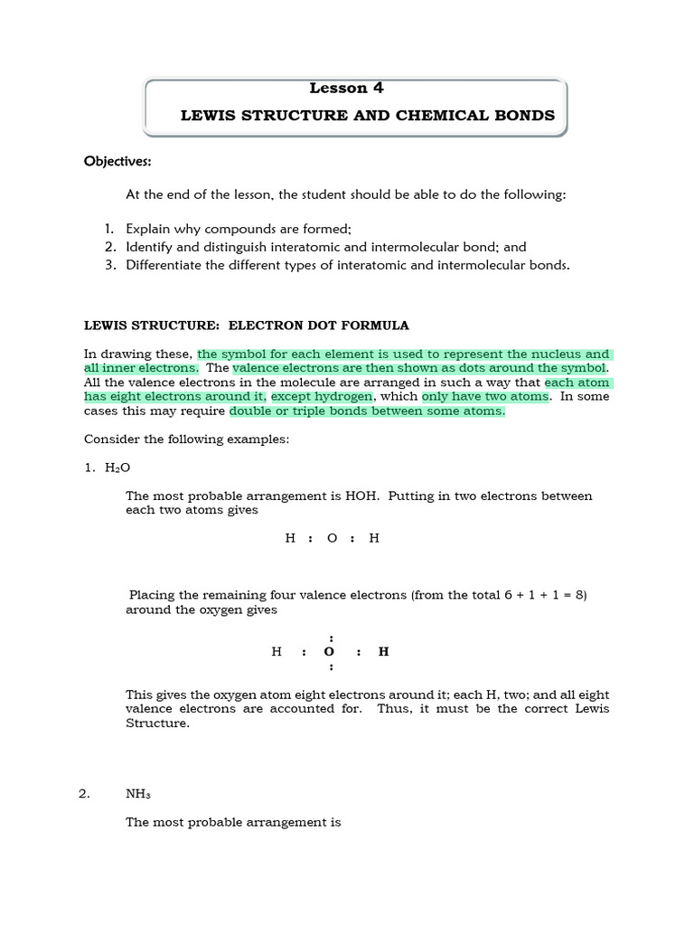 Lesson 4 LEWIS STRUCTURE_copy | PDF | Chemical Polarity | Chemical Bond