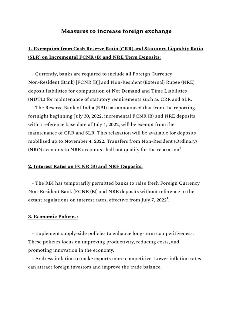 Measures To Increase Foreign Exchange | PDF | Exports | Reserve Bank Of ...