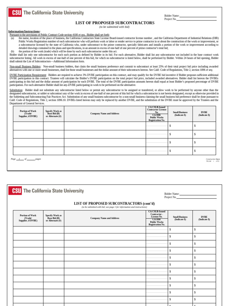 BD List of Proposed Subcontractors | PDF | Subcontractor | Private Law