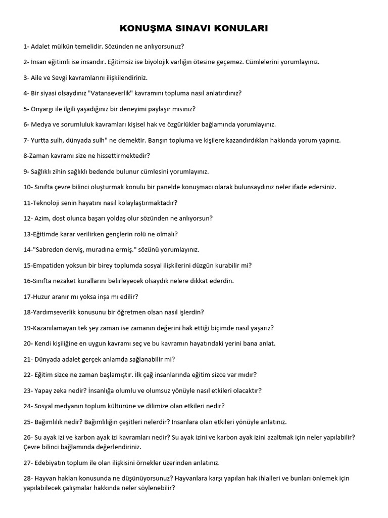 Konuşma Sinavi Konulari | PDF
