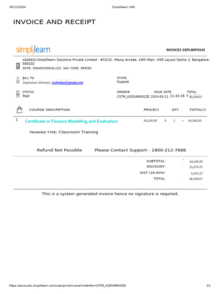 Simplilearn Lms SSPL80970143 | PDF | Business Documents