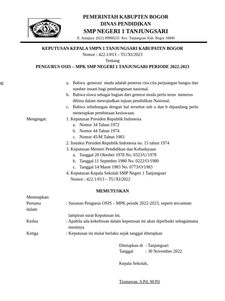 sk pengurus osis 2023 | PDF