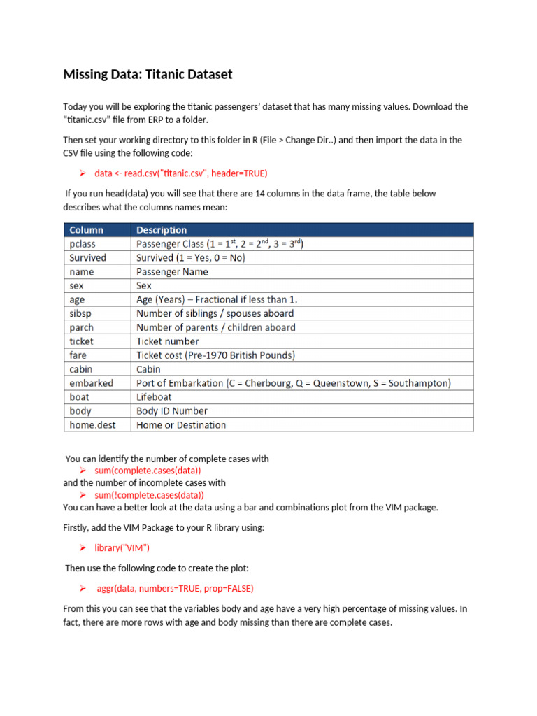 Missing Data-Titanic Dataset | PDF | Computer Data | Statistics