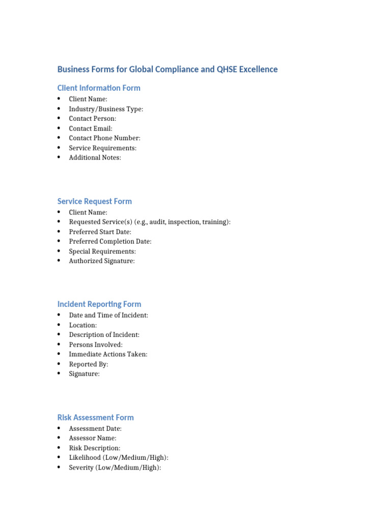 Business Forms QHSE | PDF