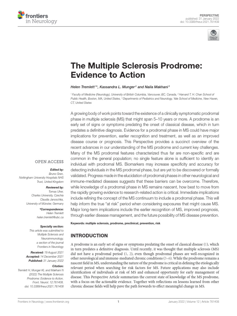 5 The Multiple Sclerosis Prodrome Evidence To Action | PDF | Multiple Sclerosis | Medical Diagnosis