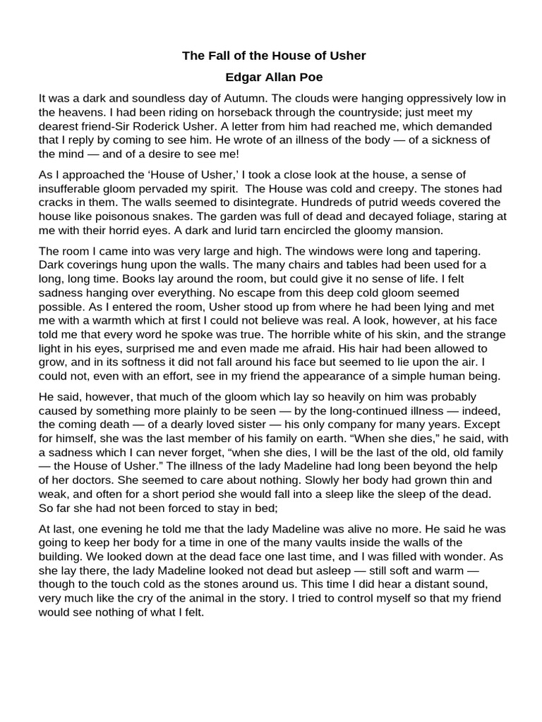 The Fall of The House of Usher Edgar Allan Poe | PDF