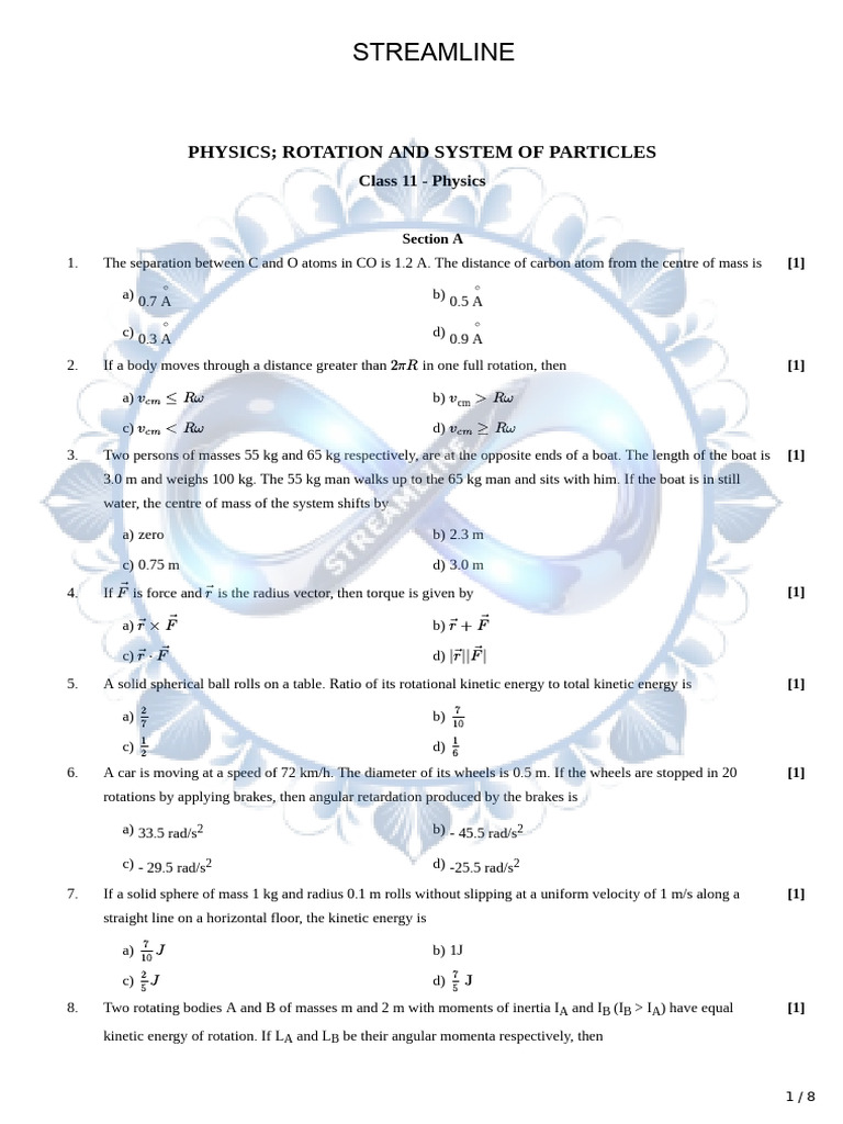 Class 11 Physics: Rotation Concepts | PDF | Rotation Around A Fixed ...