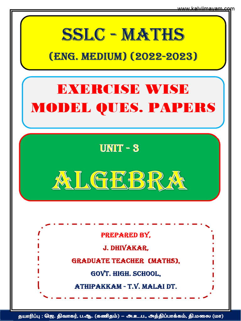 10th Maths Chapter 3 Algebra Important Study Materials EM | PDF ...