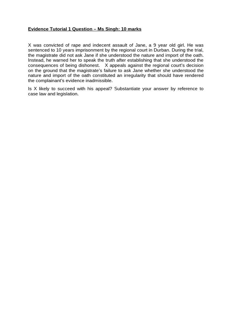 Evidence Tutorial 1 Question | PDF