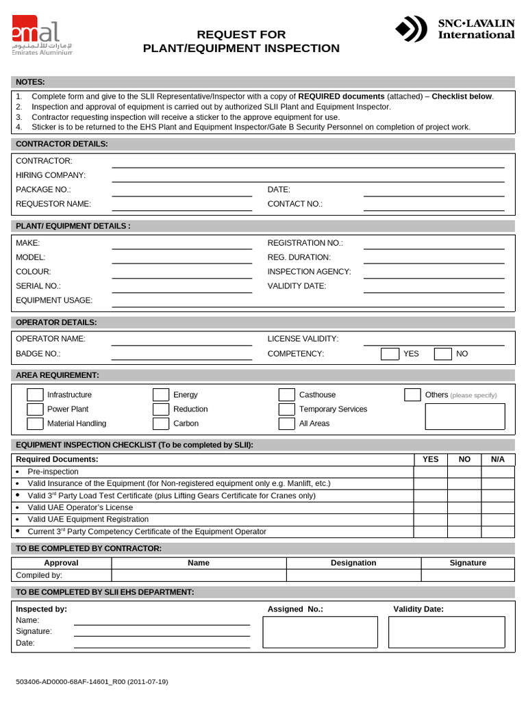 Plant Equipment Inspection Request Form | PDF