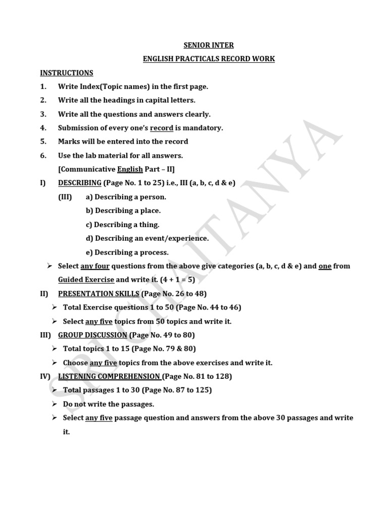 Senior English Practicals Record Work | PDF