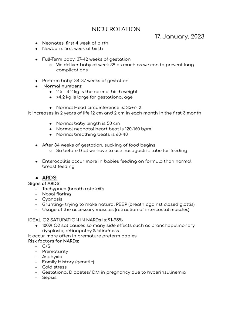 NICU rotation | PDF | Preterm Birth | Respiratory Diseases