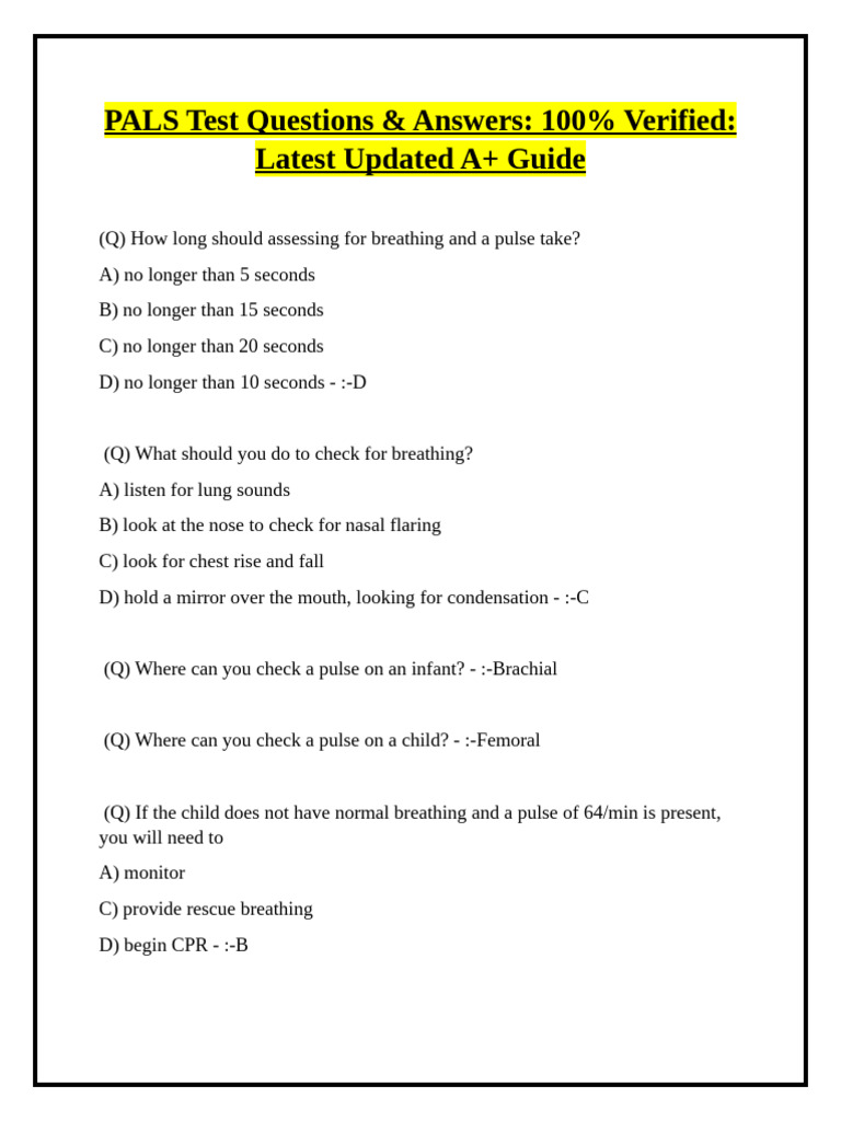 PALS Test Questions | PDF | Shock (Circulatory) | Breathing