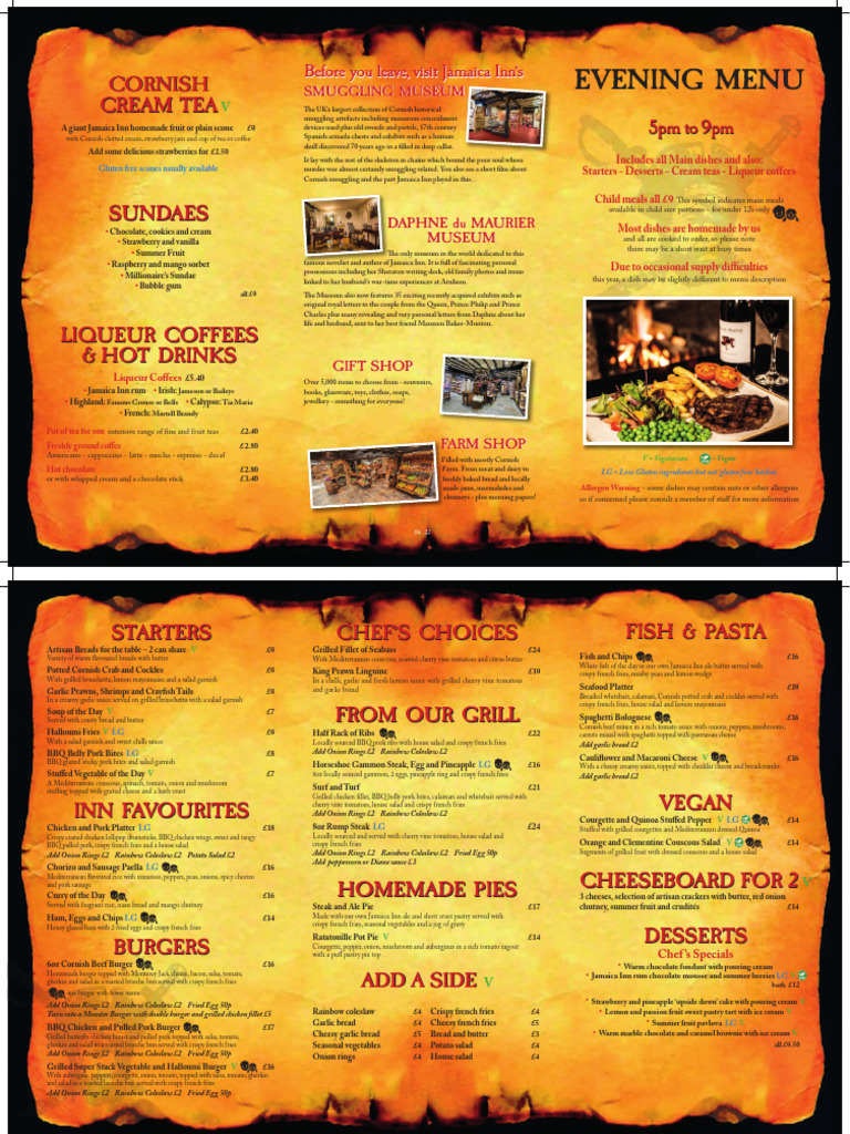 Jamaica Inn Evening Menu Overview | PDF | Hamburgers | Salad