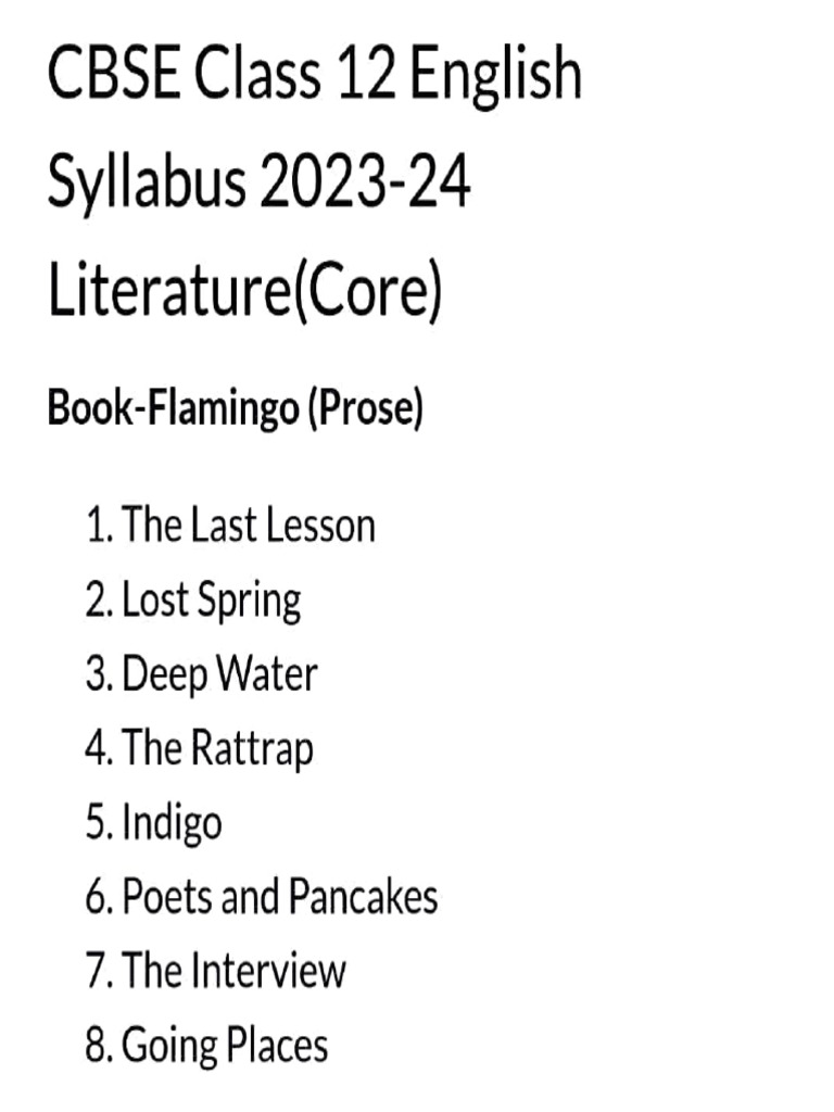 Class 12 English Chapters List 2023-24 | PDF