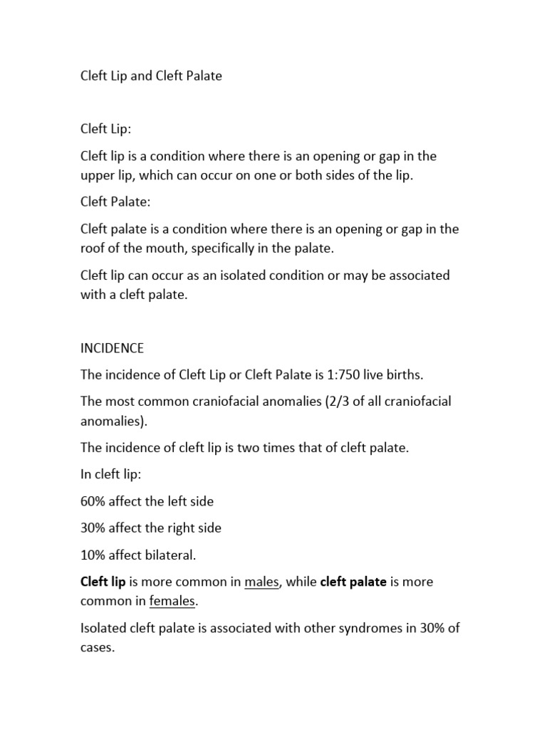 Cleft Lip and Cleft Palate | PDF | Medical Specialties | Diseases And Disorders