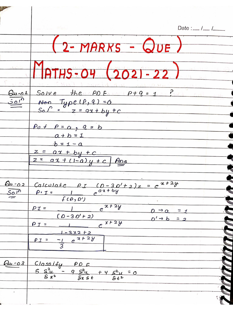 2 Marks Que Maths 4 by Multiatoms | PDF