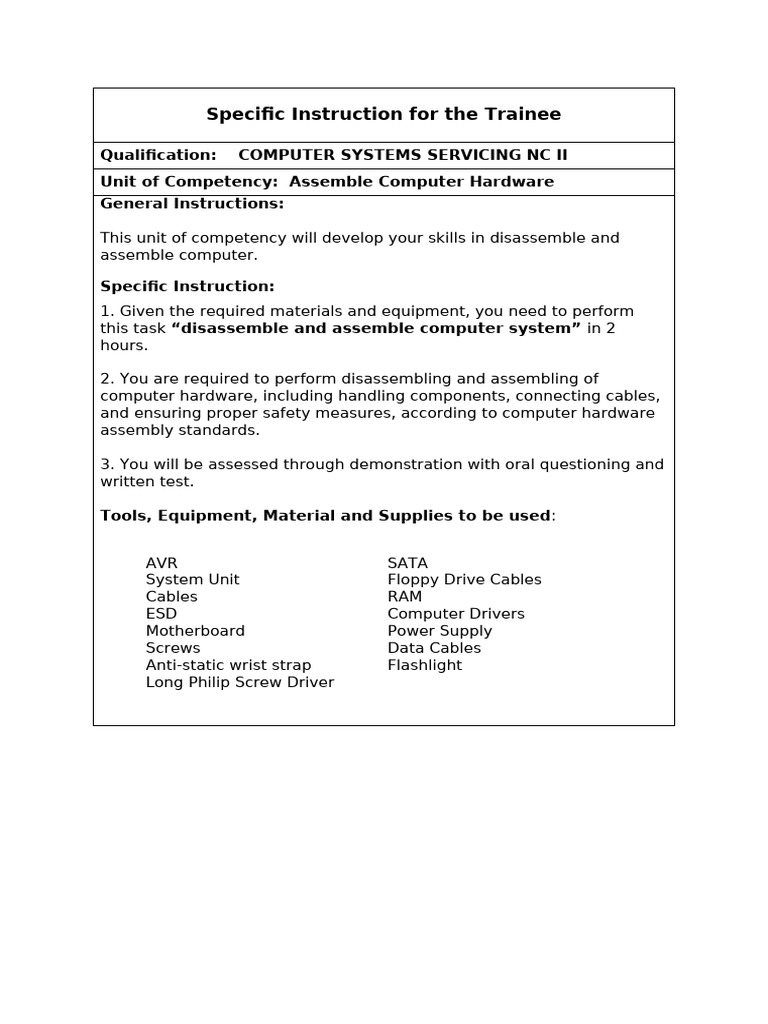 8. SPECIFIC INSTRUCTIONS FOR THE TRAINEE | PDF