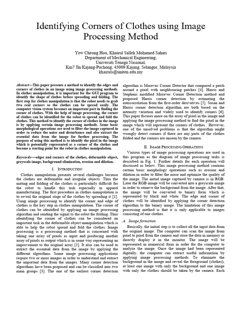 Image Processing for Clothes Corner Detection | PDF | Digital Signal ...