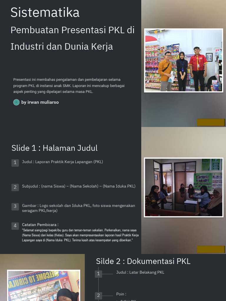 Presentasi PKL SMK: Pengalaman & Pembelajaran | PDF