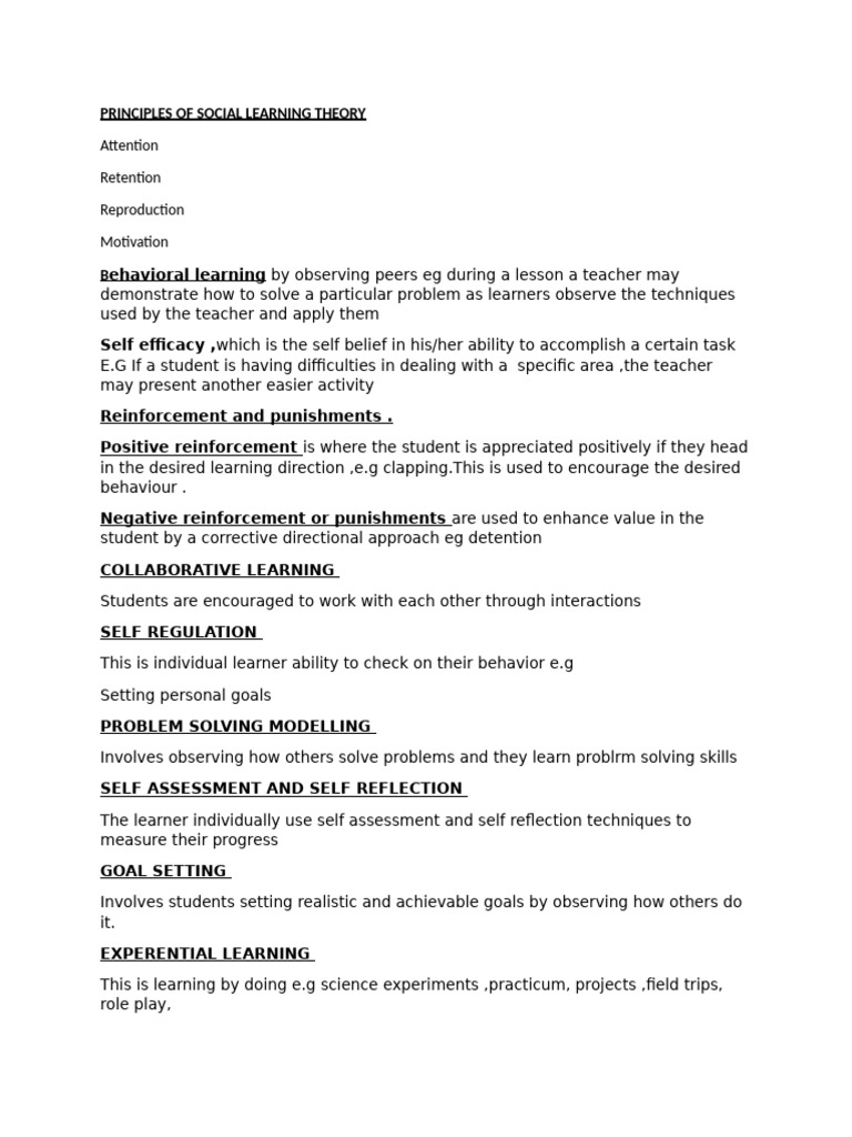 PRINCIPLES OF SOCIAL LEARNING THEORY | PDF | Learning | Curriculum