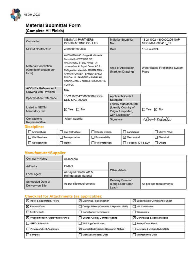 Material Submittal Cover - Template | PDF | Specification (Technical ...