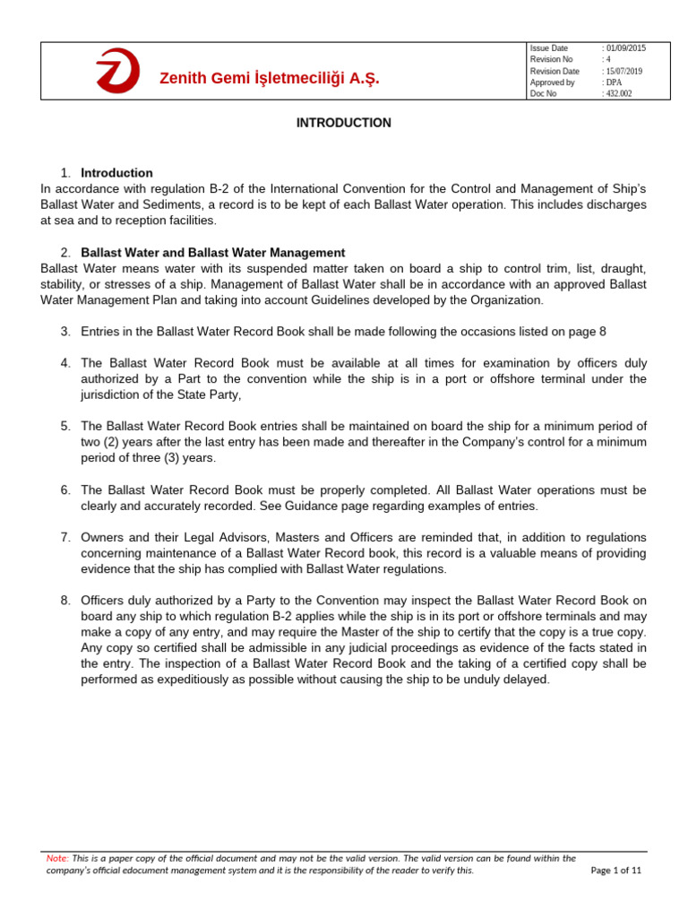 Ballast Water Record Book Guidelines | PDF | Ships