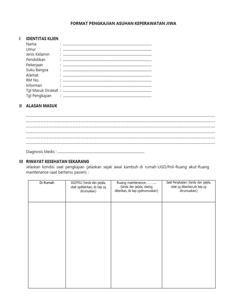 Format Pengkajian Keperawatan Jiwa | PDF