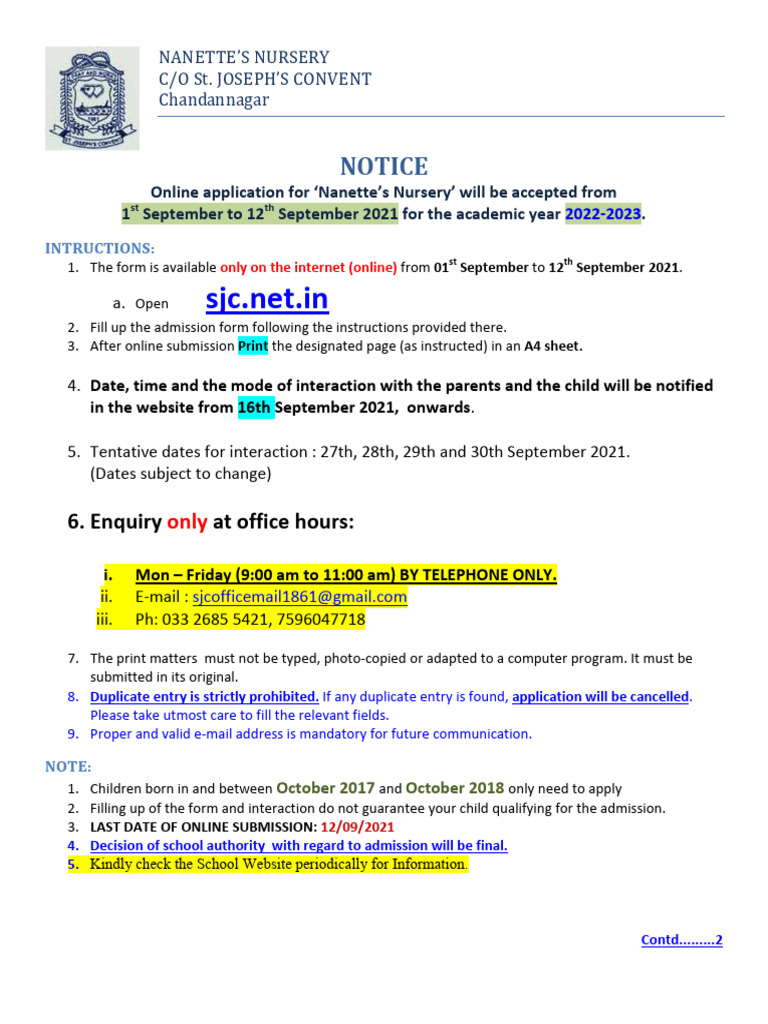 Nanette's Nursery Admission Notice 2022-23 | PDF | Justice | Crime ...