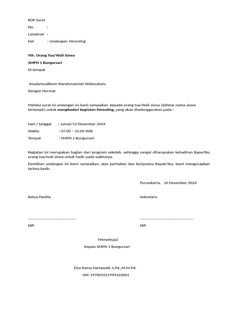 Surata Undangan Parenting | PDF
