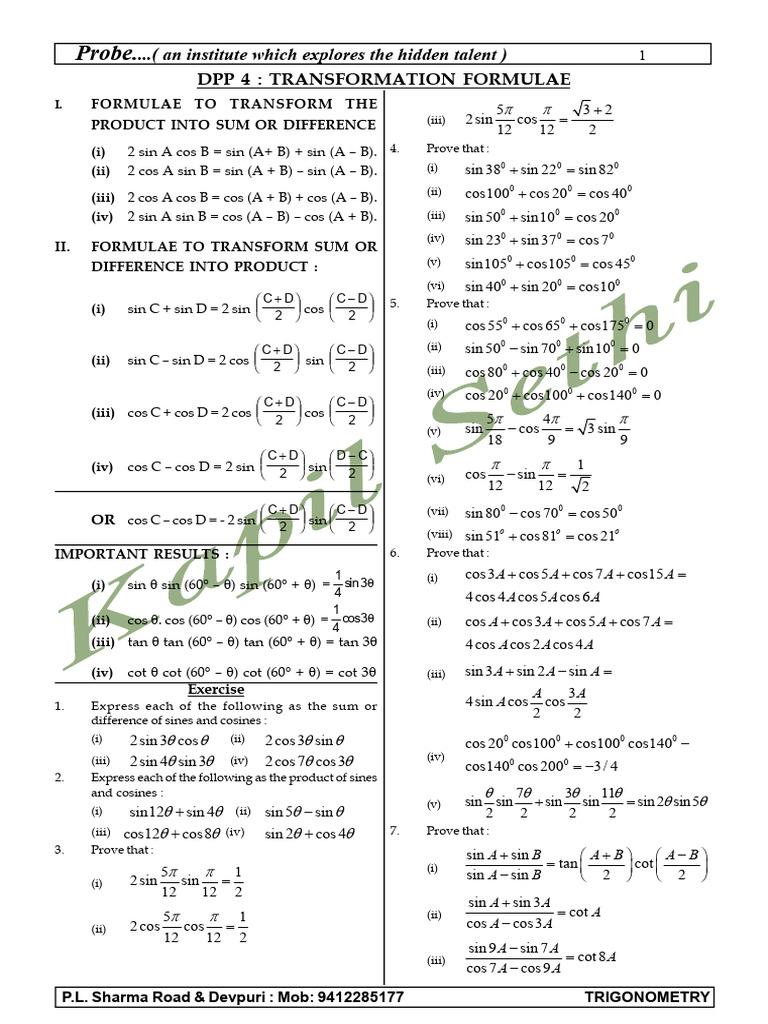Dpp 4 ( Trigonometry) | PDF | Combinatorics | Functions And Mappings