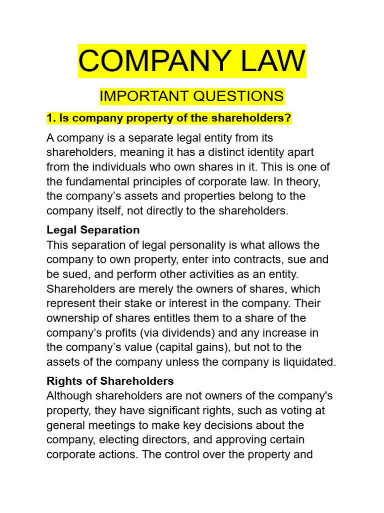 Understanding Company Law Essentials | PDF | Liquidation | Stocks