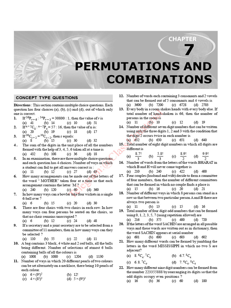 Permutations and Combinations Mcq | PDF | Mathematics